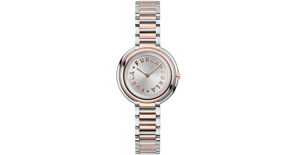Furla Icon Shape Silver & Rose Gold Stainless Steel Bracelet Watch in ...