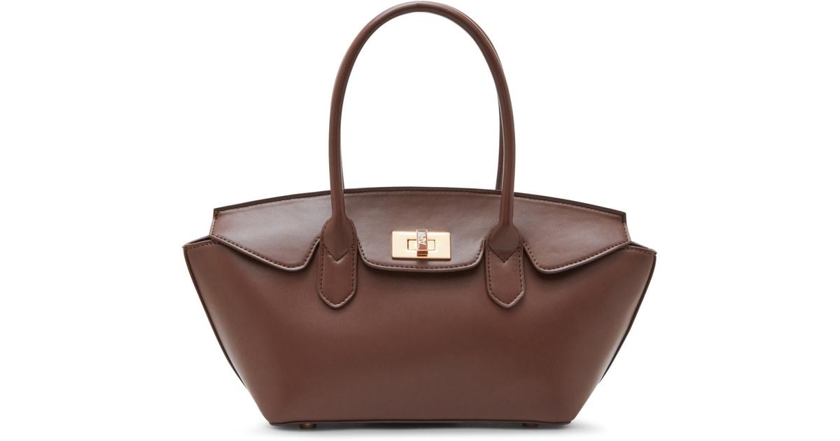 Anne Klein Ew Clam Closure Satchel With Turn Lock in Brown | Lyst