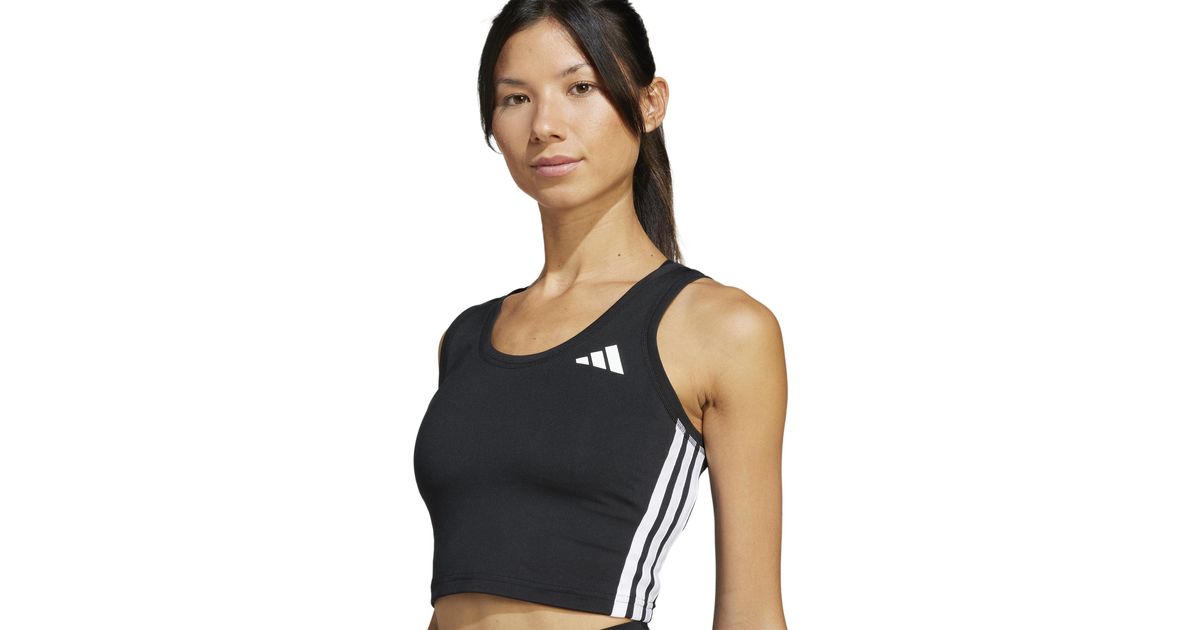 adidas Train Essentials 3-stripes Cropped Tank Top in Black | Lyst UK