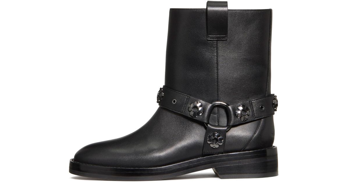 Kate Spade Spade Flower Stud Smooth Leather Moto Boot in Black | Lyst