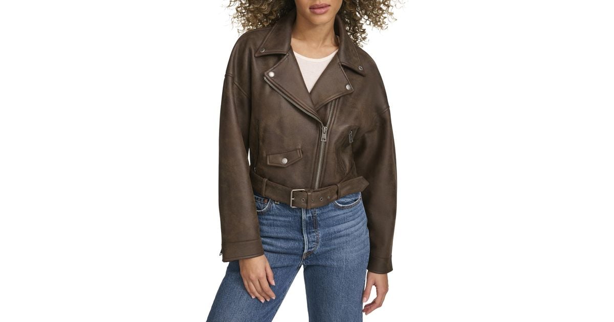 Levi's Faux Leather Cropped Moto Jacket in Black | Lyst