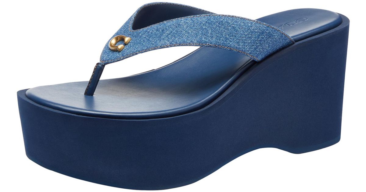 COACH Denim Sculpted C Platform Flip Flop in Blue | Lyst