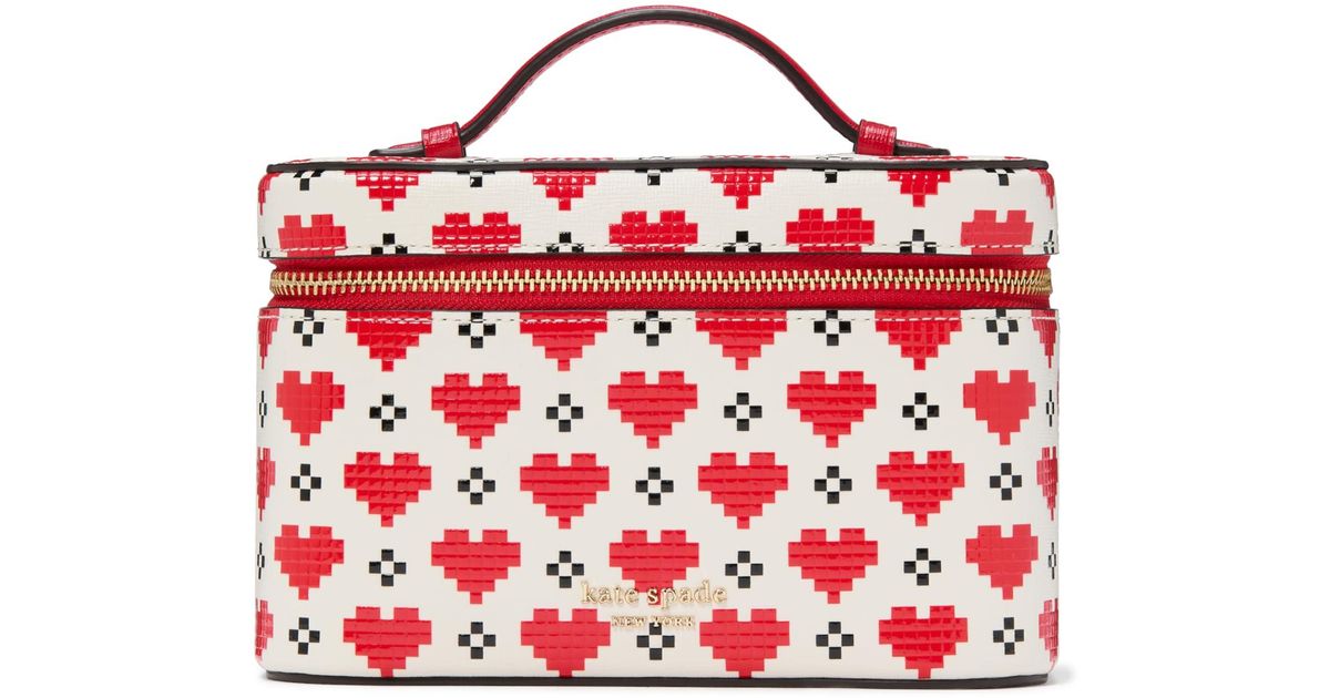 Kate Spade Devin Pixel Hearts Embossed Saffiano Leather Vanity Kit in ...