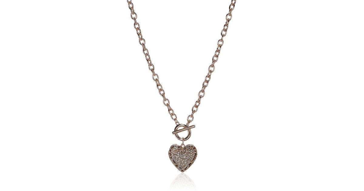 Guess Rose Gold-tone Pave Crystal Glass Stone Heart Pendant Toggle ...