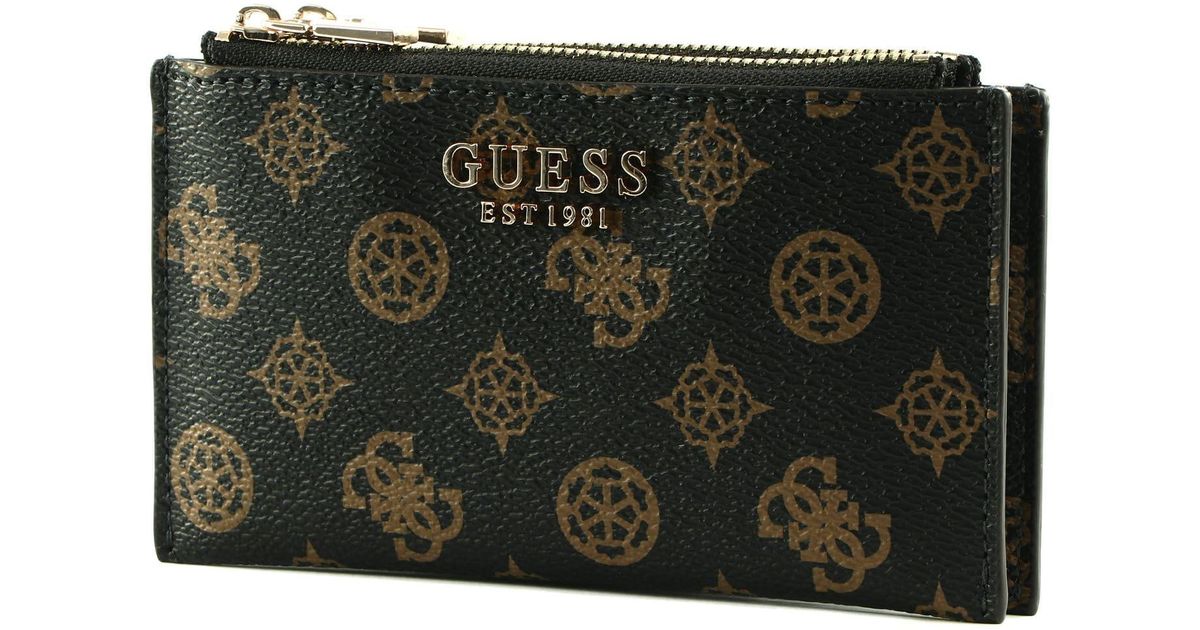 Guess Laurel Slg Double Zip Coin Purse Mocha Logo in Black | Lyst UK