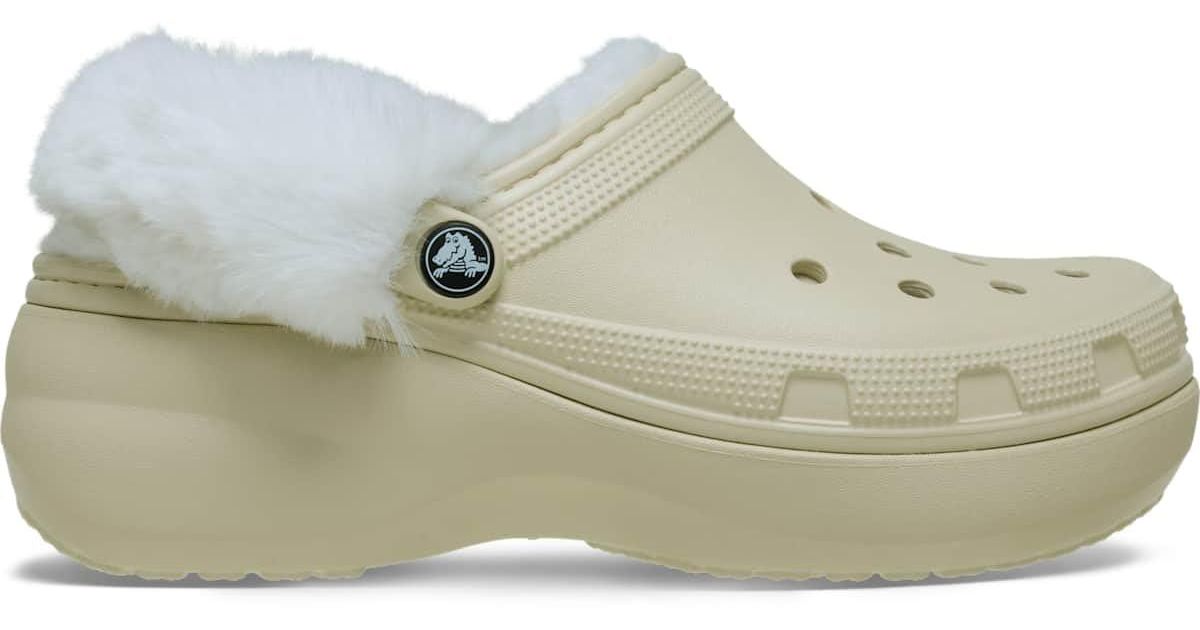 Crocs™ Classic Platform Fuzz Lined Clog Bone Size 5 Uk | Lyst UK