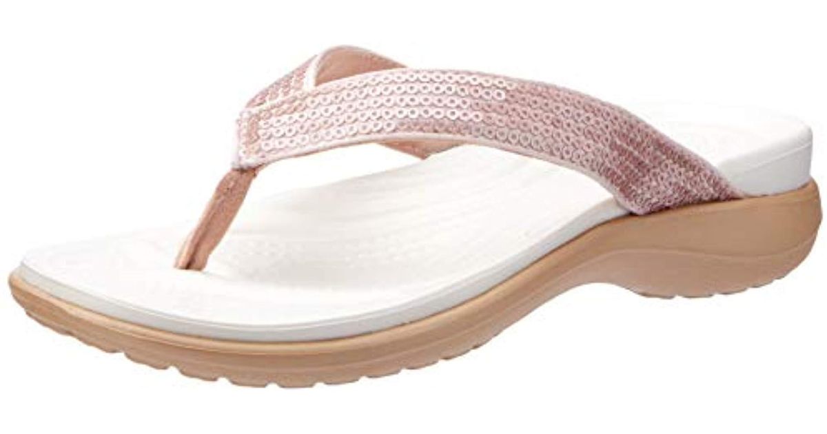 Crocs™ Capri V Sequin Flip Flops | Sandals in Rose Gold (Pink) - Save ...