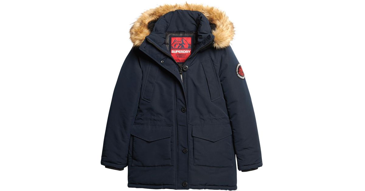 Superdry Everest Faux Fur Hooded Parka Jacket in Blue | Lyst UK