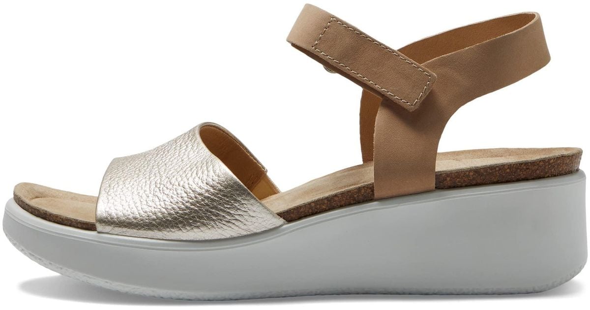 Ecco Flowt Wedge Cork Heeled S Sandal in Metallic | Lyst UK