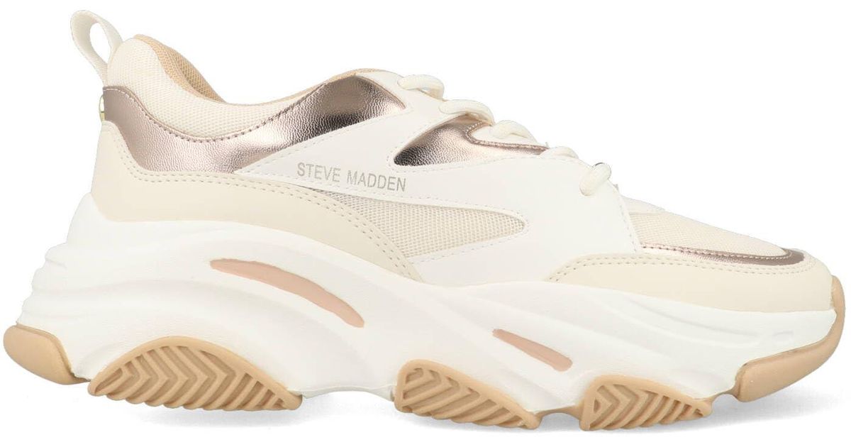 Steve Madden Possession-e Trainer Cream Rose Gld in White | Lyst UK