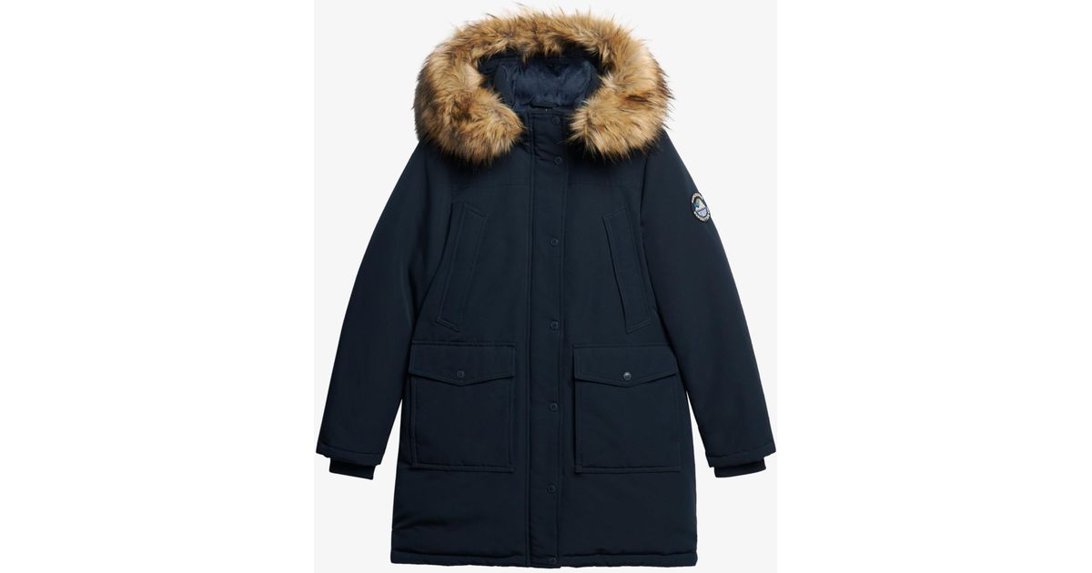 Superdry Everest Faux Fur Parka Winter Jacket in Blue | Lyst UK