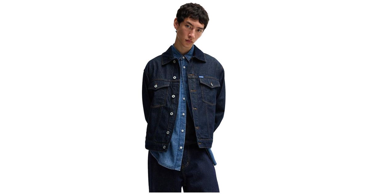 HUGO S Dex Dark-blue Denim Jacket With Adjustable Hem for Men | Lyst UK