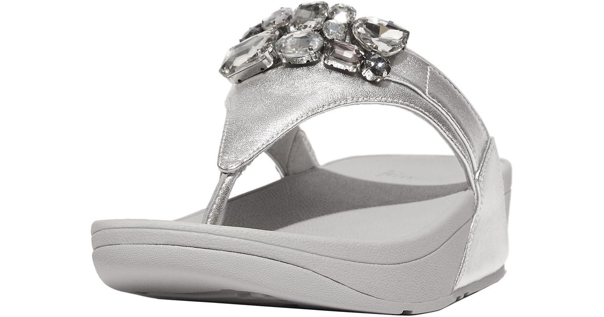 Fitflop Lulu Jewel-deluxe Metallic-leather S Toe Post Sandals Silver ...