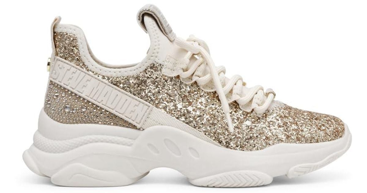 Steve Madden Maxilla-g Trainer Gold Glitter in Natural | Lyst UK