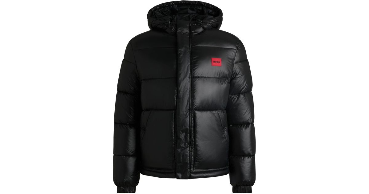 HUGO Water-Repellent Puffer Jacket With Logo Label in Black for Men ...