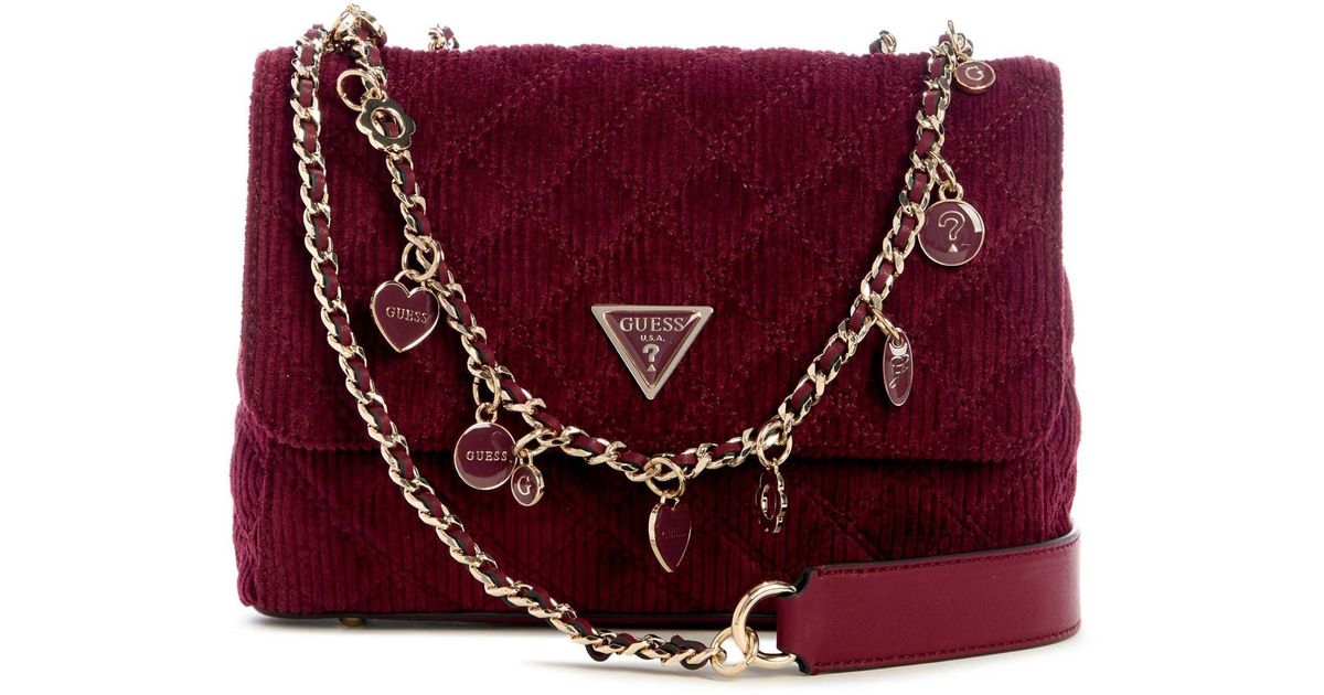 Guess Giully Ii 2 Compartment Convertible Flap Shoulder Bag Dark Red ...