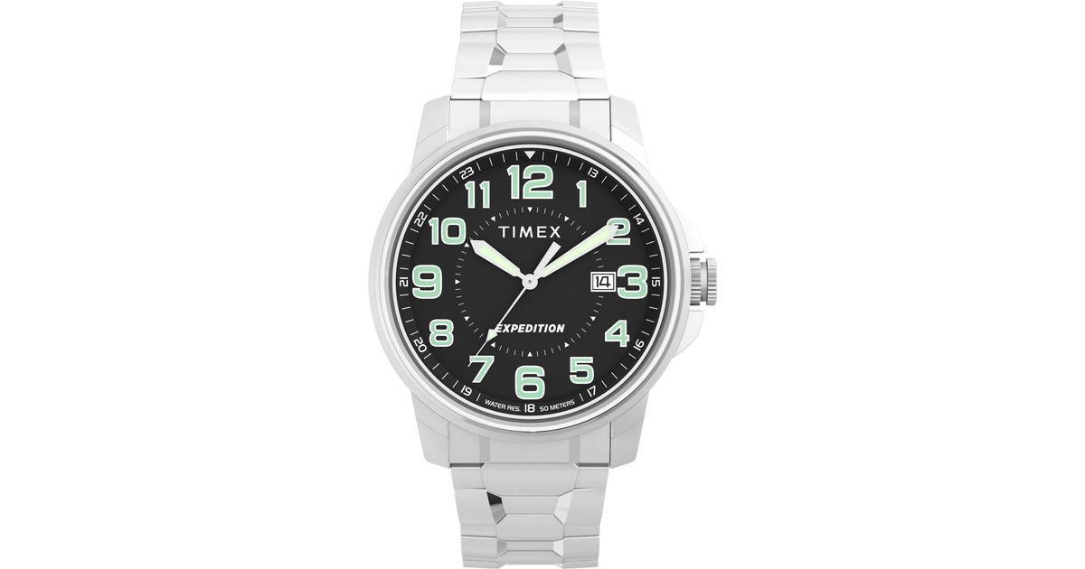 Timex Stainless Steel Expansion Band Black Dial Stainless Steel in ...