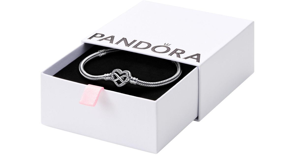 PANDORA Moments Sparkling Infinity Heart Clasp Snake Chain Bracelet in ...