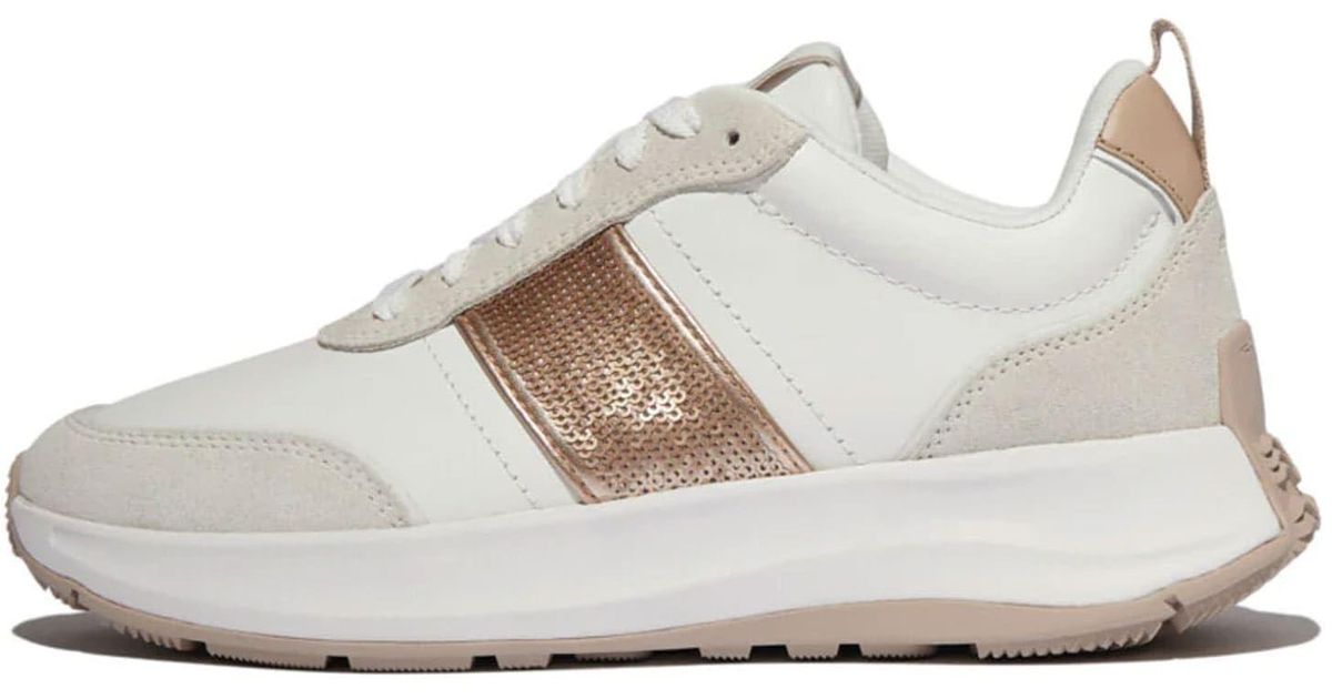 Fitflop F-mode Flow Sequin Suede/leather Flatform Sneakers in White ...
