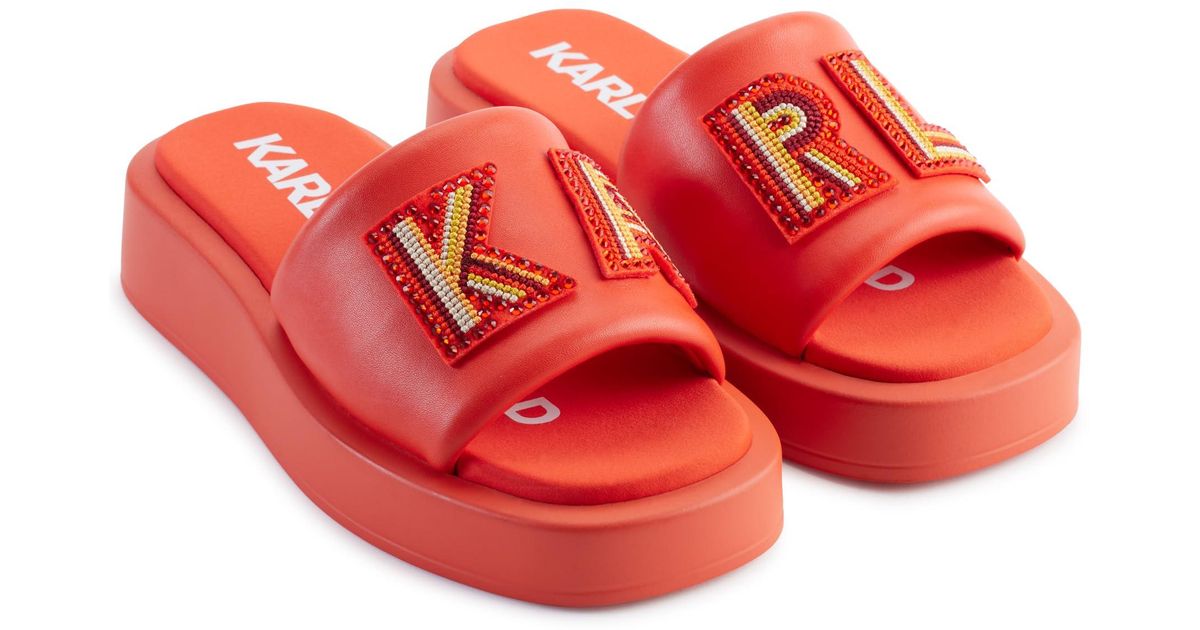 Karl Lagerfeld Paris Opal Embellished Platform Sandal Slide in Red | Lyst