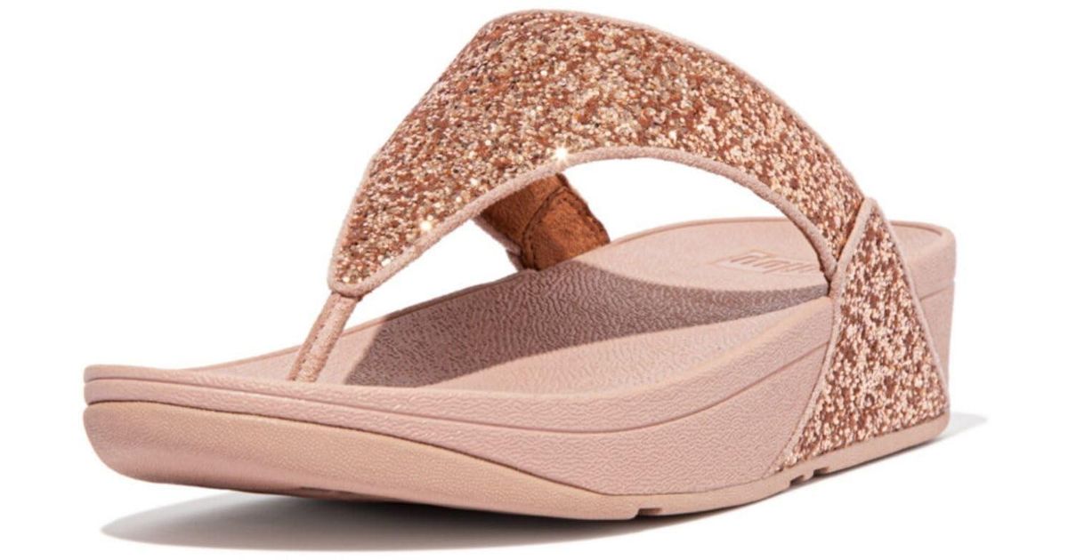 Fitflop Lulu Glitter Toe-thongs Wedge Sandal in Pink | Lyst UK