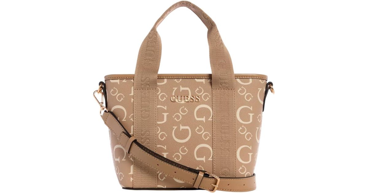Guess Factory Astra Enlarged Logo Mini Tote in Natural | Lyst UK