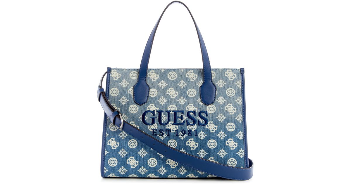 Guess Silvana Medium Ombre Logo Denim Double Compartment Tote in Blue ...