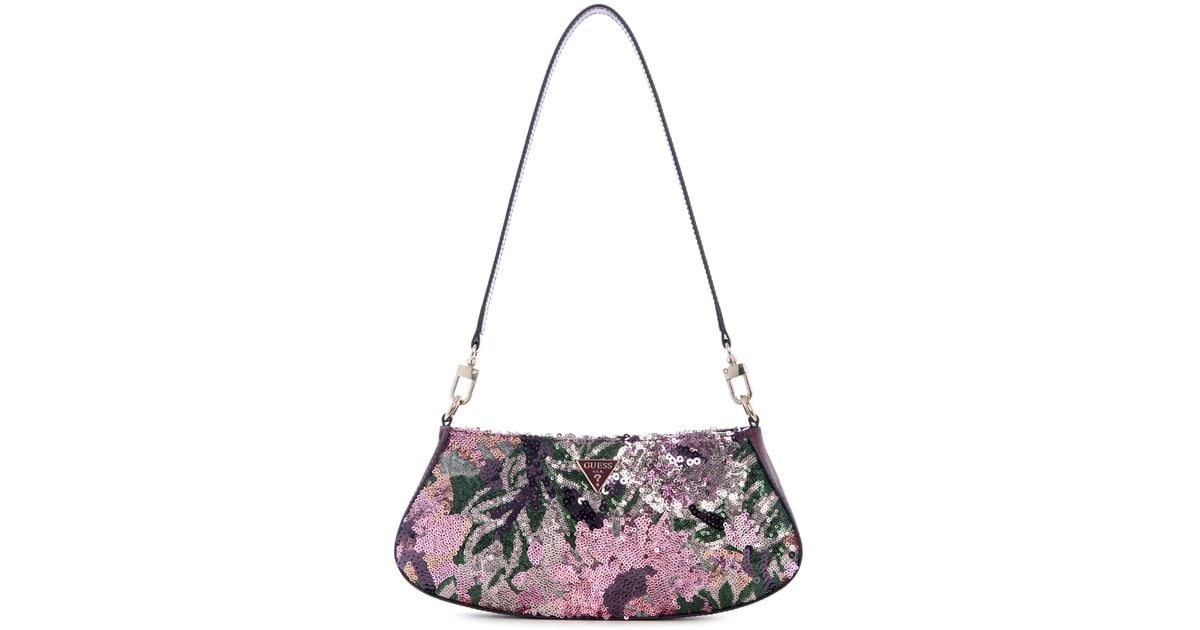 Guess Elsie Satin Sequin Shoulder Bag in Purple | Lyst