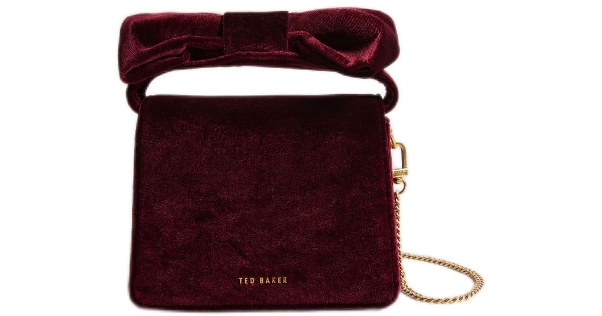 Ted Baker Nialina Velvet Bow Flap Over Bag in Red | Lyst UK