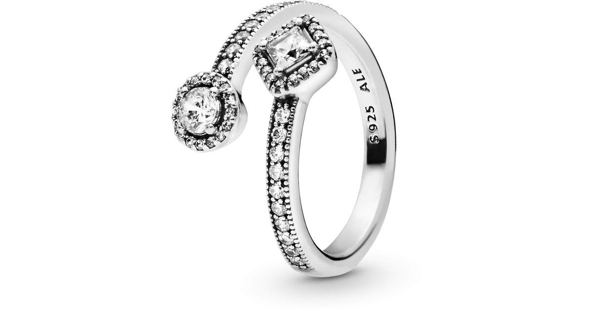 PANDORA Sparkling Square & Circle Open Ring in Metallic | Lyst UK