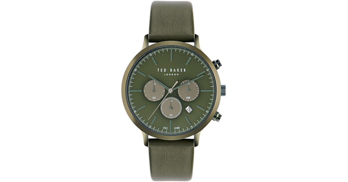 Ted Baker Gents Military Green Leather Strap Watch for Men | Lyst