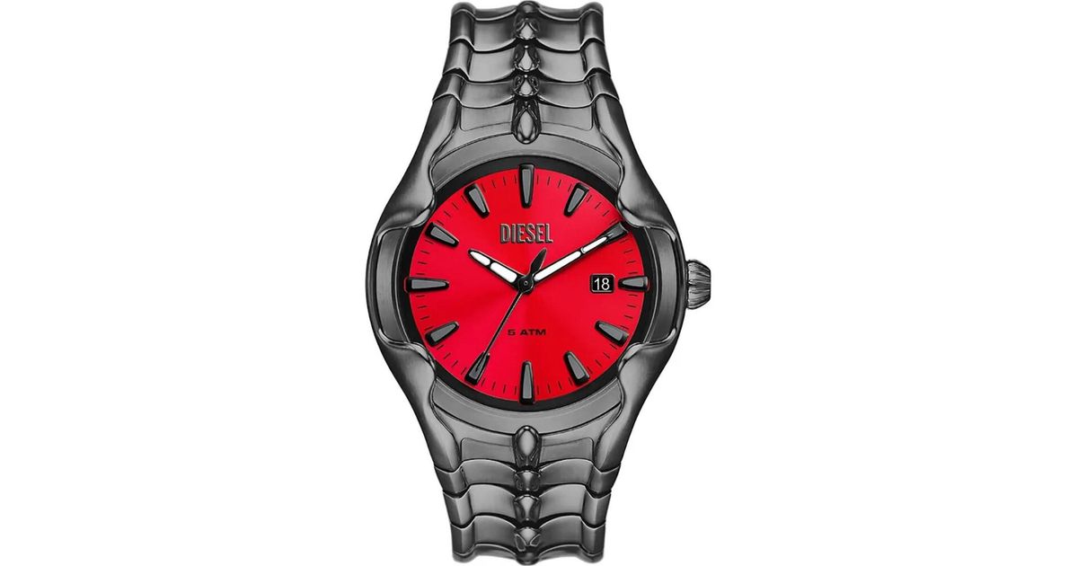 DIESEL Vert Three-Hand Date Gunmetal Stainless Steel Watch in Red for ...
