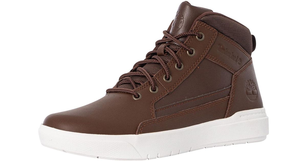 Timberland Allston Mid Lace Leather Trainers in Brown for Men | Lyst