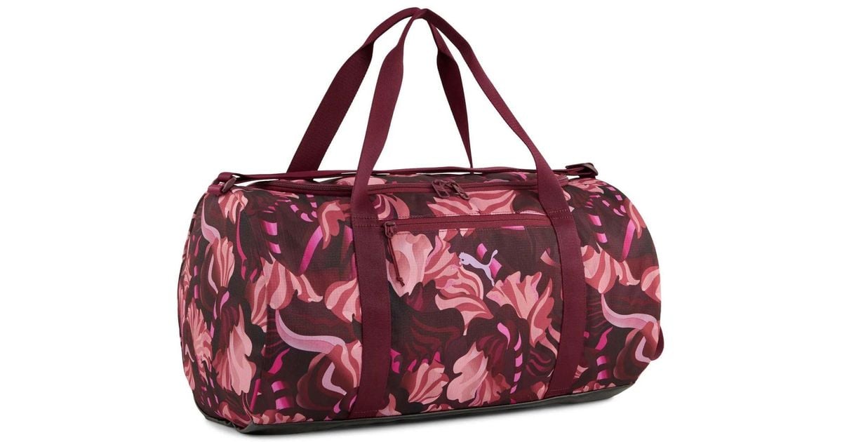PUMA At Floral Ribbon Barrel Bag Gym Bag Ruby Shimmer-poised Pink-aop X ...