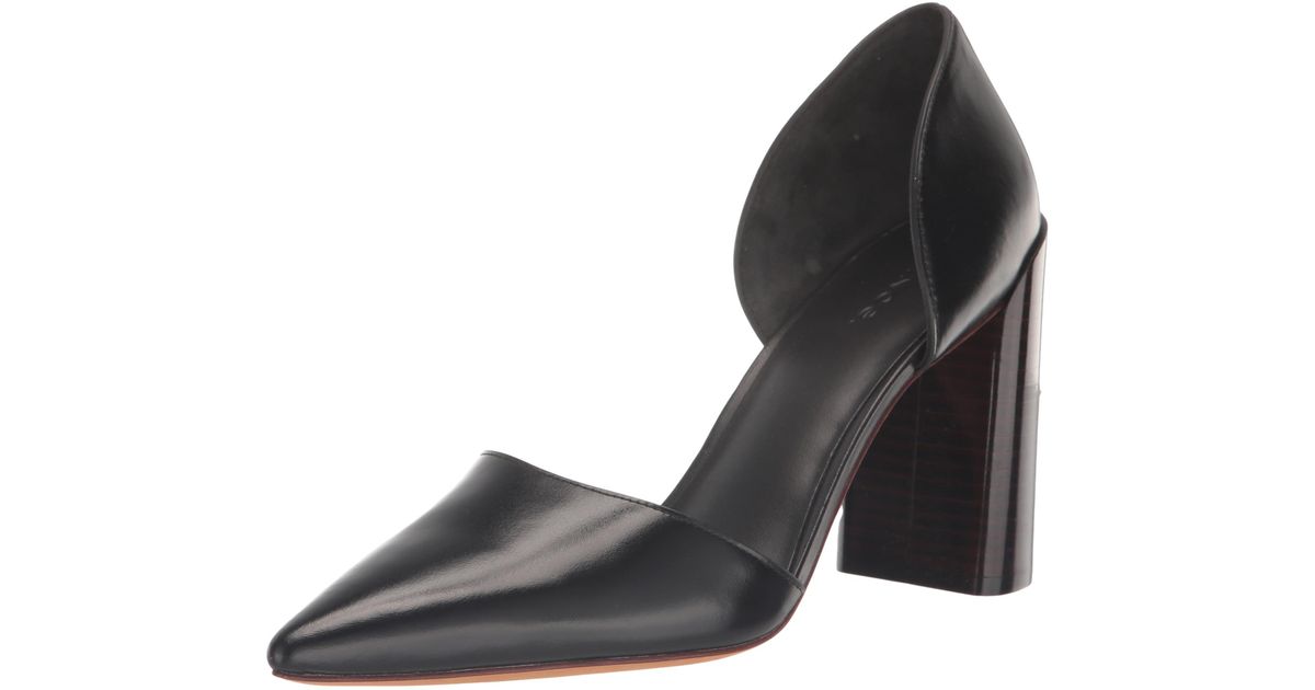 Vince S Prim Pointed Toe Stacked Heel Pump Black Leather 9 M | Lyst