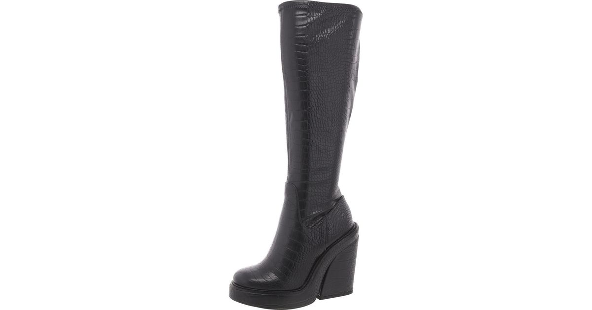 Steve Madden Aligned Croc Print Block Heel Mid-Calf Boots in Black ...