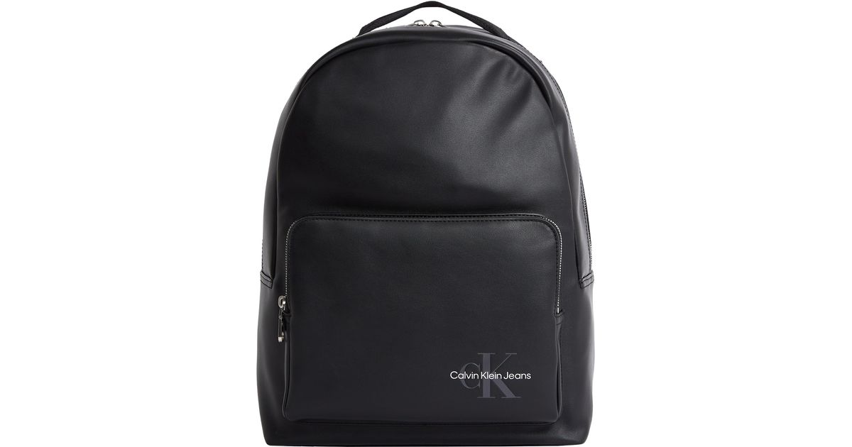 Calvin Klein 's Mono Logo Faux Leather Backpack in Black for Men | Lyst UK