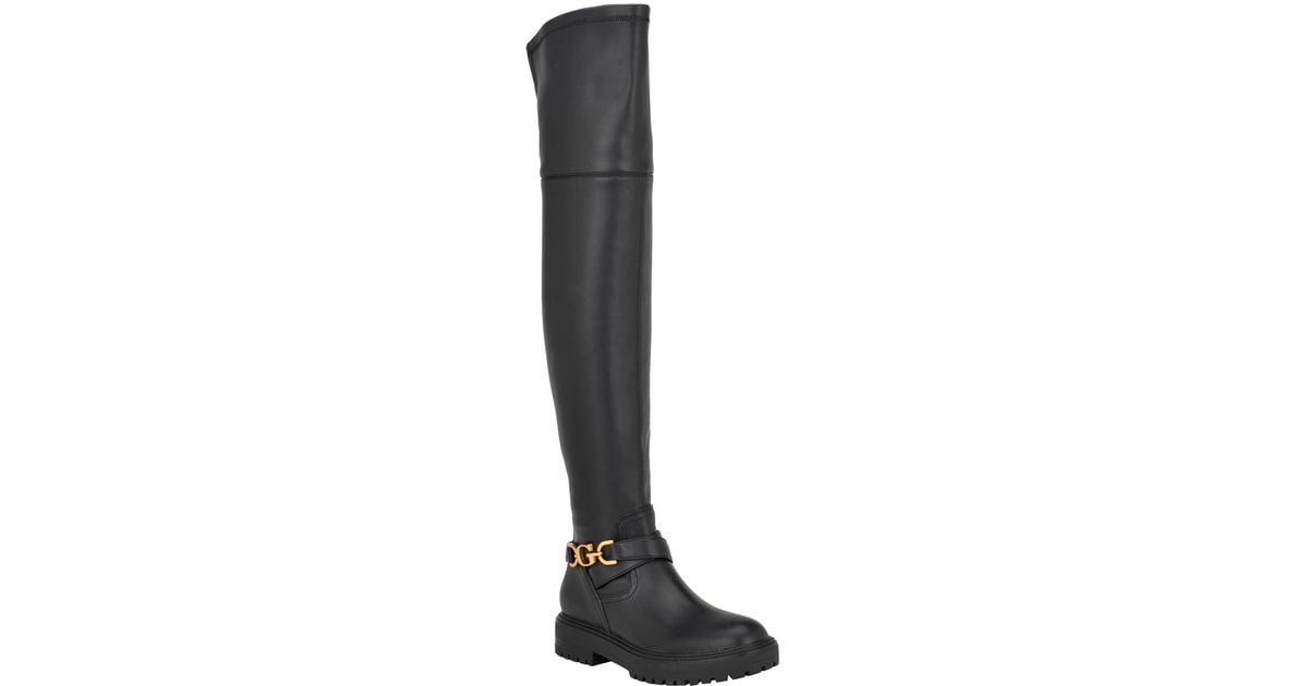 Guess Jellio Over The Knee Lug Sole Ornament Strap Narrow Calf Boots in ...