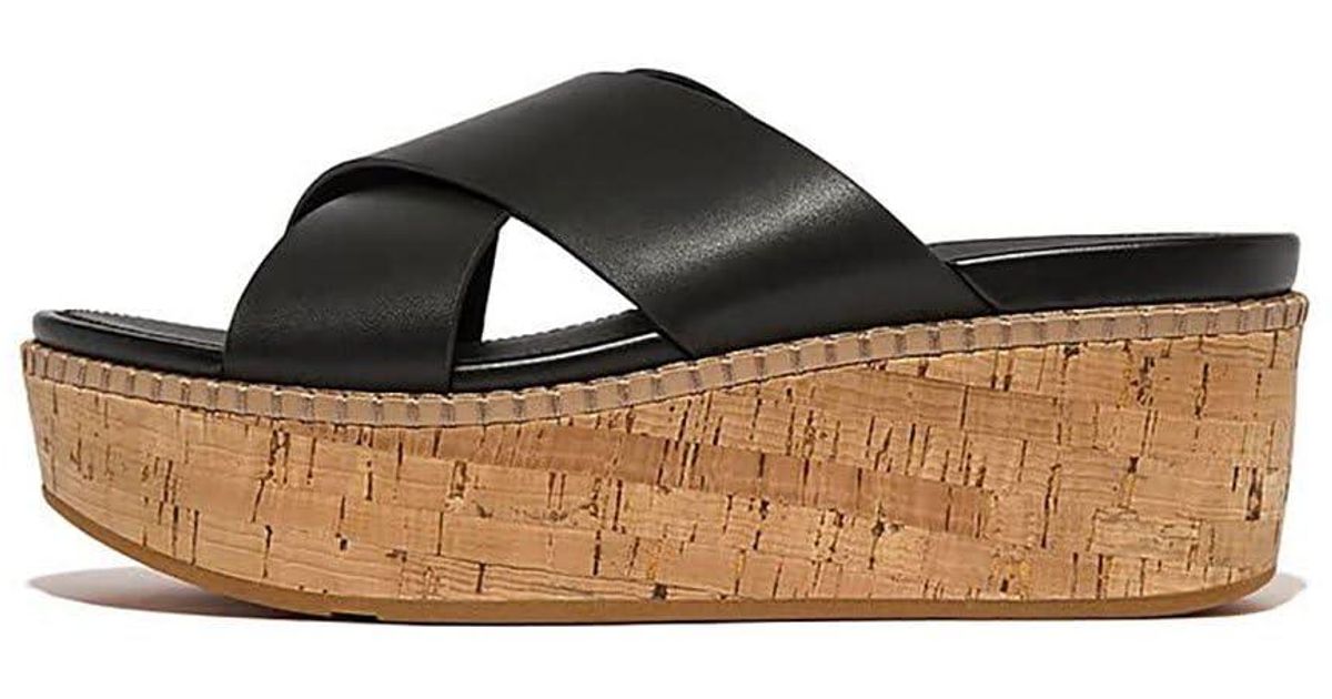 Fitflop Fit Flop Eloise Leather Wedge Cross Slide Sandals In Black ...
