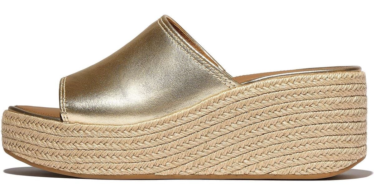 Fitflop Platfforms Espadrille Metallic-leather Wedge Slides Sandal in ...