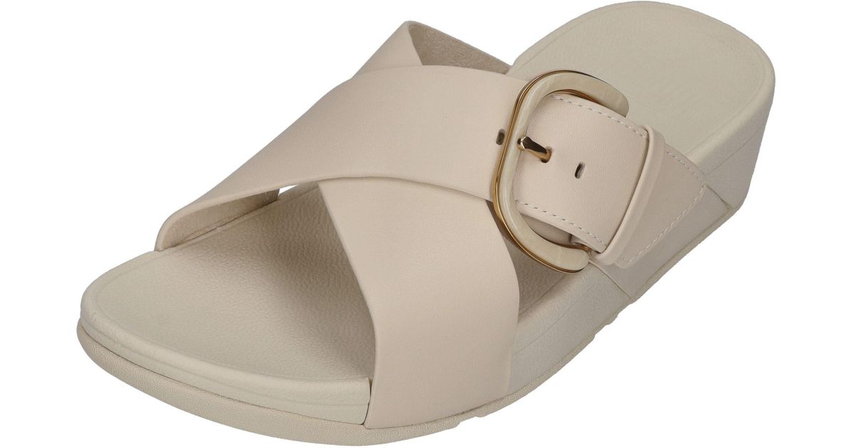 Fitflop Lulu Resin-buckle Leather Cross Slides Paris Beige Size Eu 42 in Metallic | Lyst UK