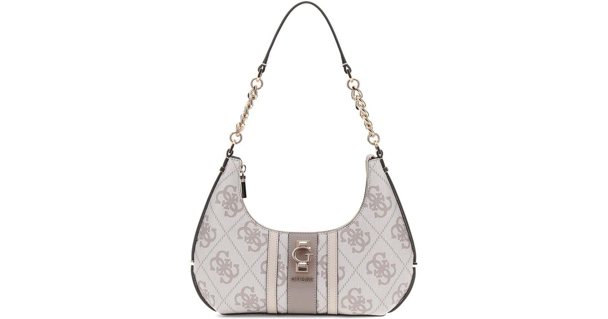 Guess Erenia Top Zip Shoulder Bag Dark Taupe Logo in Metallic | Lyst UK