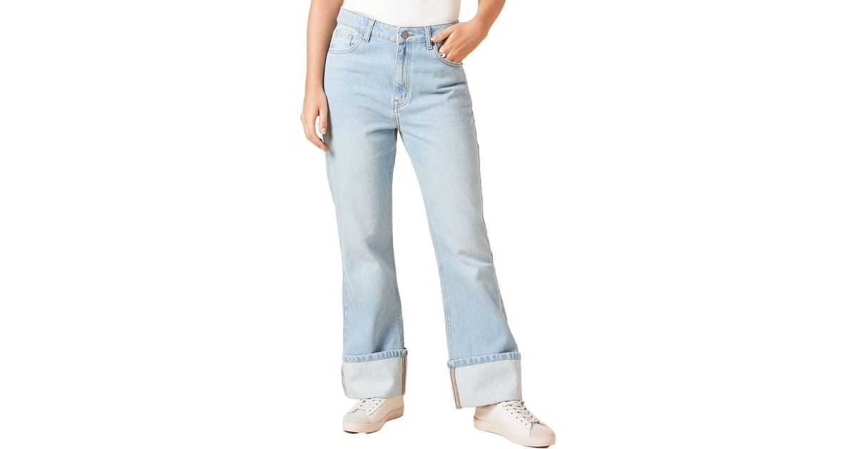 Dorothy Perkins Straight Jean With Turn Up in Blue | Lyst UK