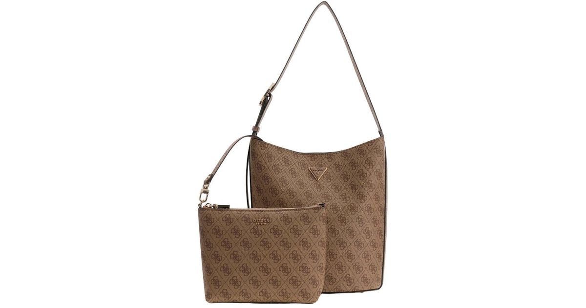 Guess Meridian Ii Bucket Bag With Latte Logo Light Brown | Lyst UK