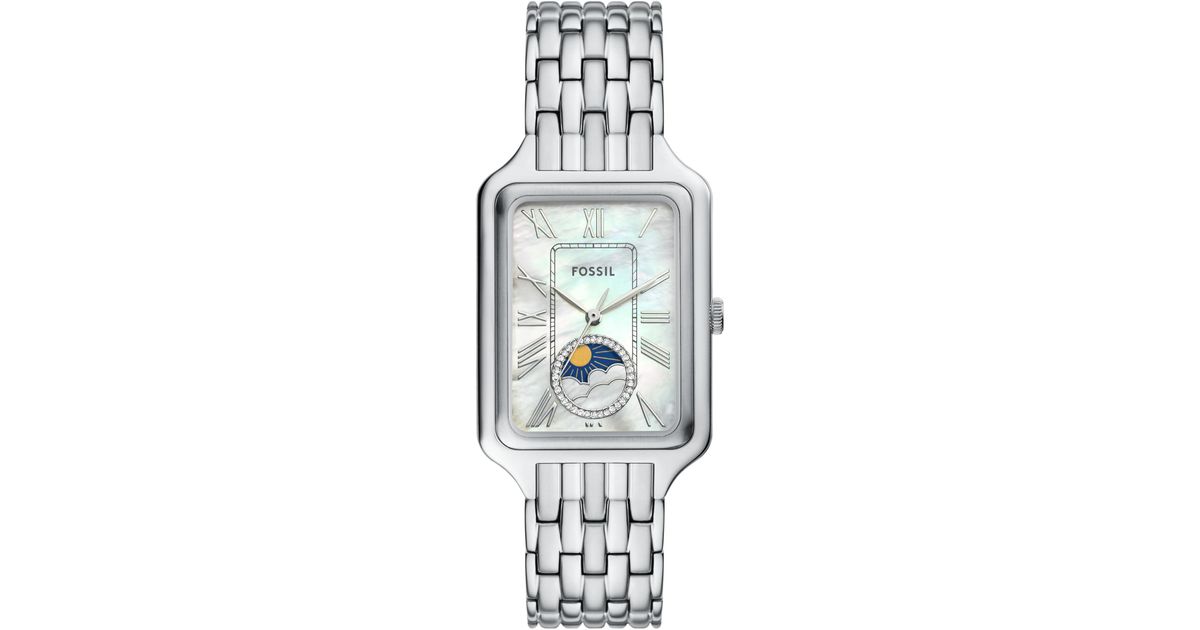 Fossil Raquel Three-hand Date Silver Moonphase Stainless Steel Watch in ...