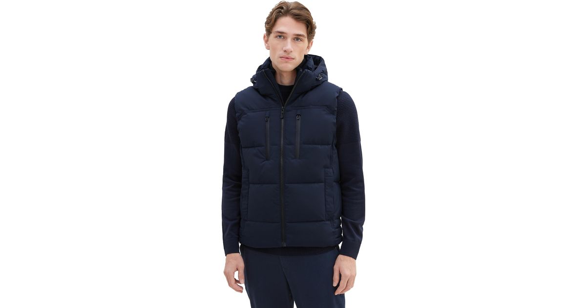 Tom Tailor Puffer Steppweste mit Abnehmbarer Kapuze in Blau für Herren ...