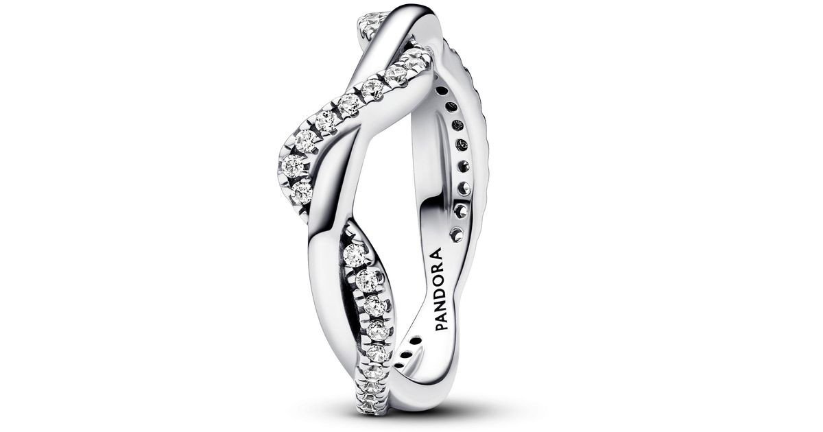 PANDORA Sparkling Intertwined Wave Ring in White | Lyst UK