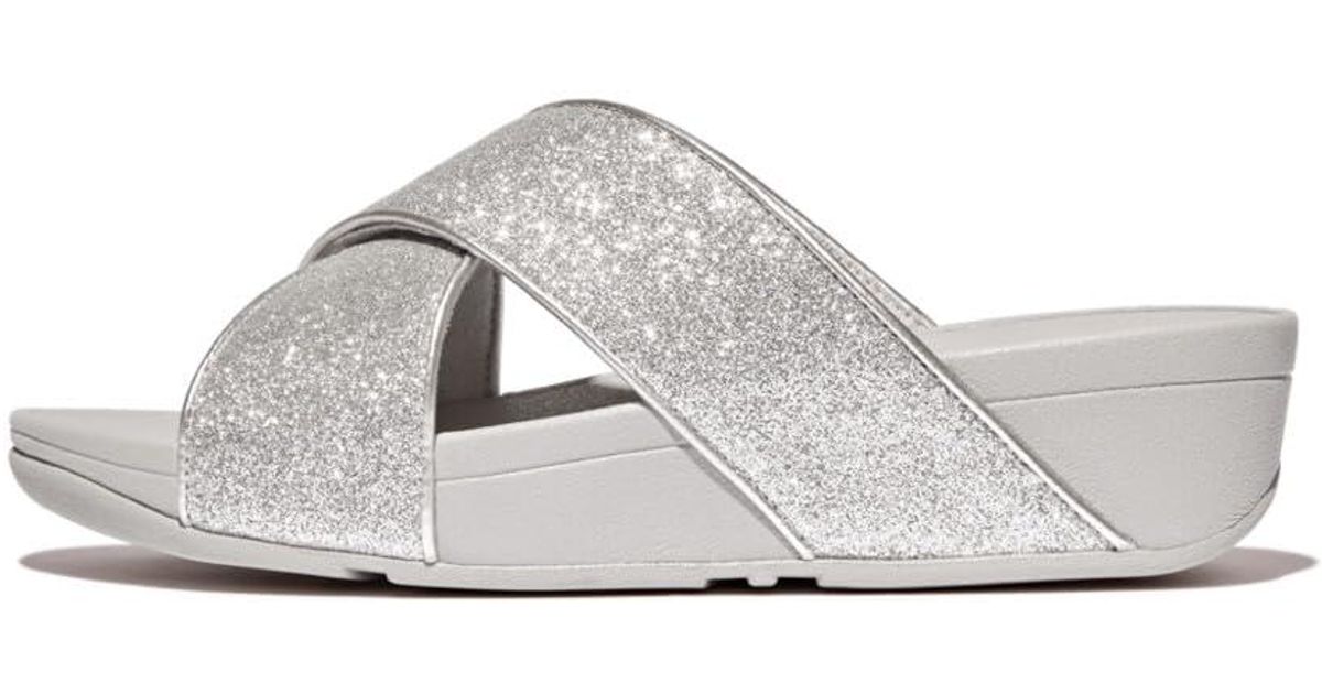 Fitflop Lulu Glitterdust Cross Slides Sandal in White | Lyst UK
