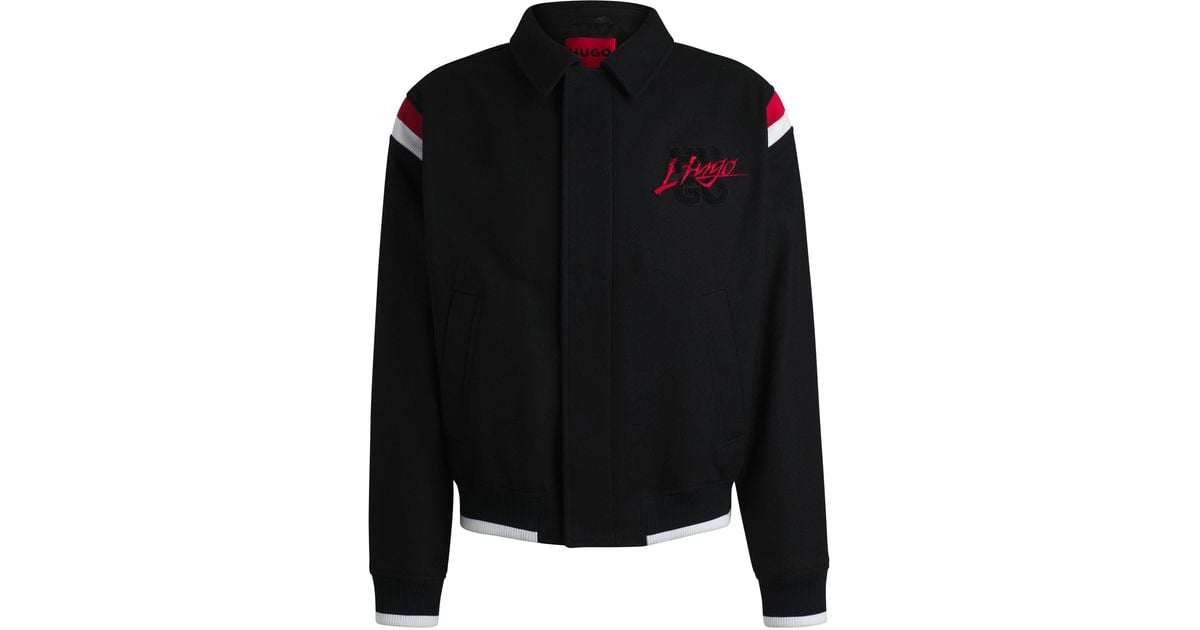 HUGO Wool-Blend Slim-Fit Jacket With Double Logos in Black for Men ...
