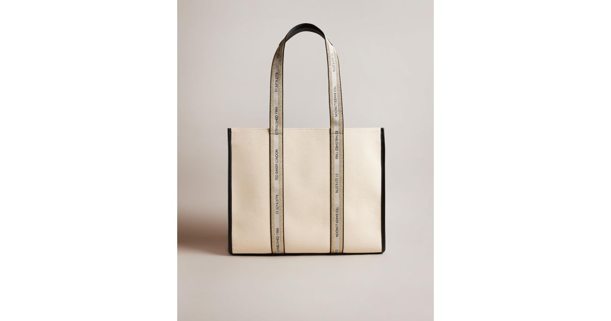 Ted Baker Georjey Branded Webbing Canvas Tote in Natural | Lyst UK